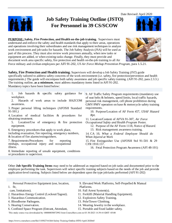 Job Safety Training Outline (JSTO) April 2020.rtf Wichita State ...