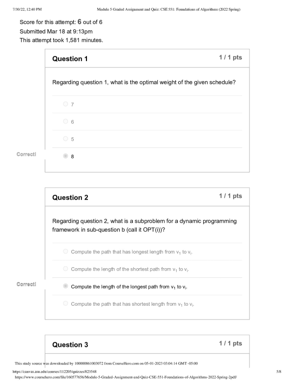 Module 5 Graded Assignment And Quiz Cse 551 Foundations Of Algorithms 2022 Spring 2 8906