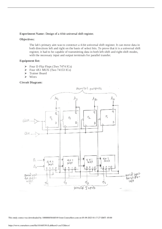 LabReort3_cse332l. Design of a 4-bit universal shift register