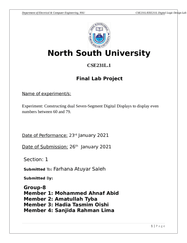 CSE231L.1 Final Lab Project:Experiment: Constructing dual Seven-Segment Digital Displays to ...