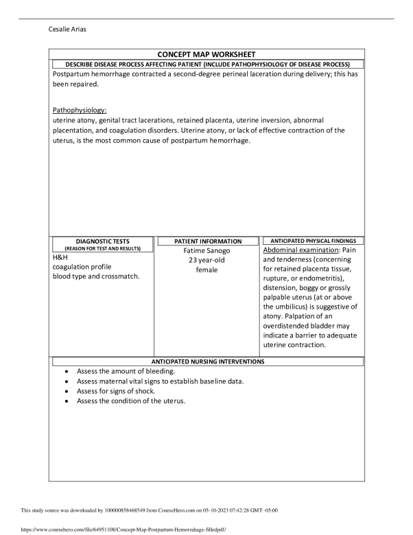 NURSING MISC concept Map Postpartum Hemorrahage filled