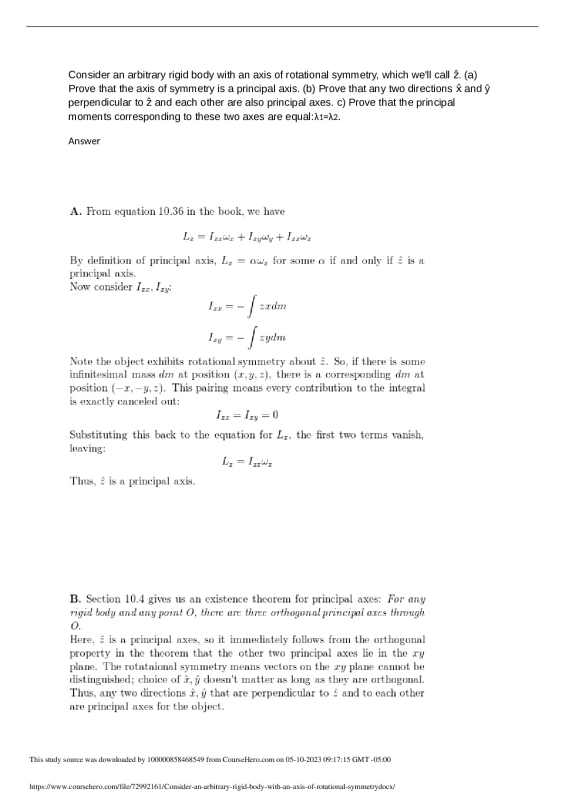 Consider an arbitrary rigid body with an axis of rotational symmetry.