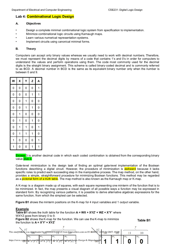 Lab 4 Combinational Logic Design (K Maps).