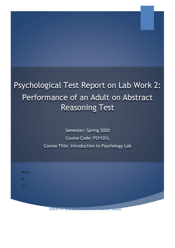 Sample of Psychological Test Report (Lab Work 2). North South ...