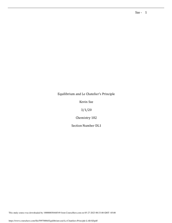 Equilibrium and Le Chatelier's Principle LAB KS.