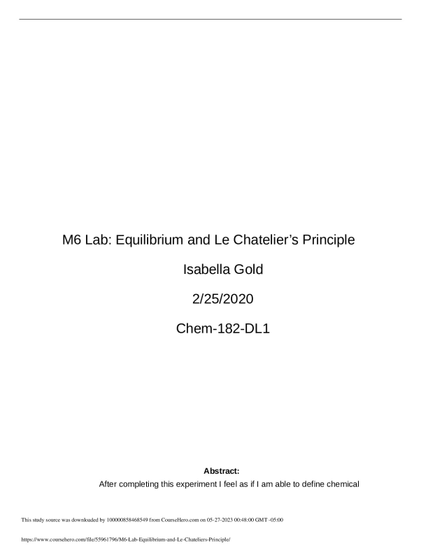 M6 Lab: Equilibrium and Le Chatelier's Principle