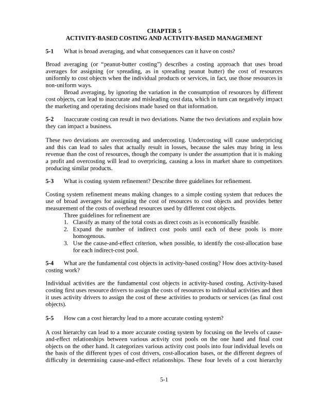 CHAPTER 5 ACTIVITY-BASED COSTING AND ACTIVITY-BASED MANAGEMENT