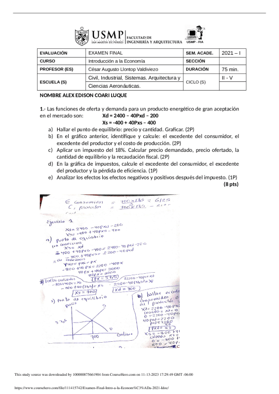 Examen Final Intro a la Economía 2021-I.