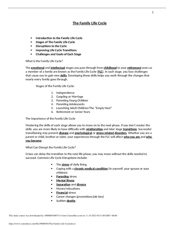 The Family Life Cycle.