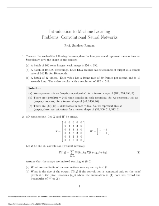 Introduction to Machine Learning Problems: Convolutional Neural Networks Prof. Sundeep Ranga