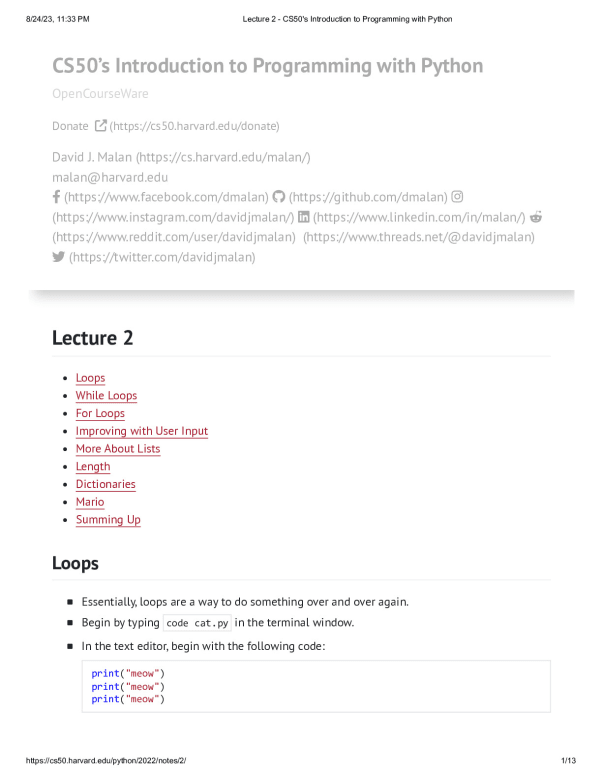 Lecture 2 - CS50's Introduction to Programming with Python Lecture 2 - CS50's Introduction to Programming with Python