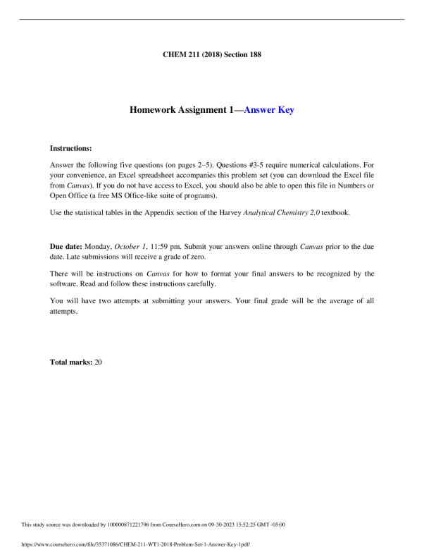 Chem 211 Wt1 2018 Problem Set 1 Answer Key 1