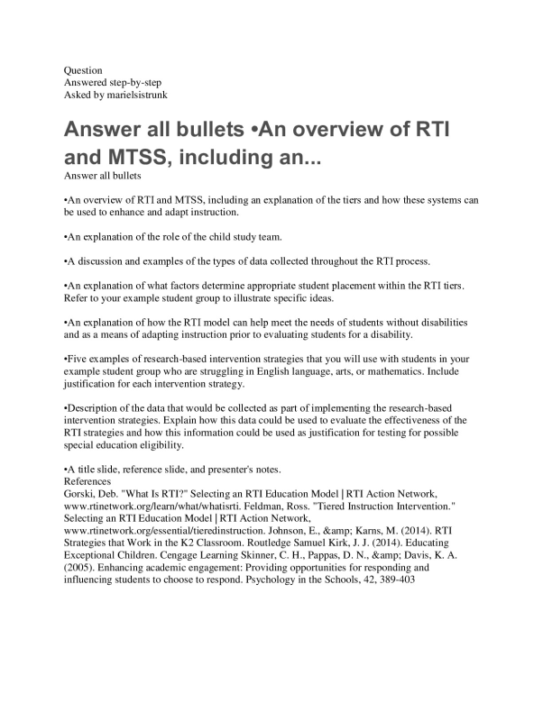 •Five examples of research-based intervention strategies that you will ...