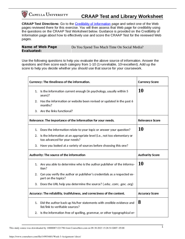 CRAAP Test and Library Worksheet
