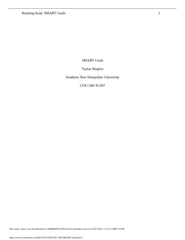 COU-500 SMART Goals. Southern New Hampshire University COUNSELING 500