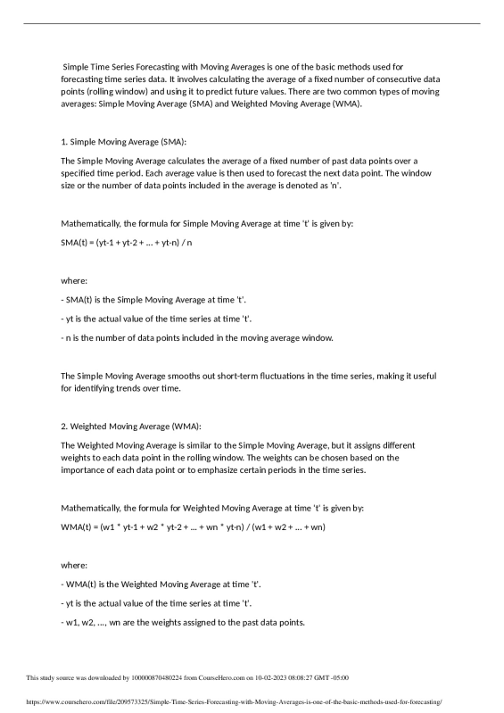 Simple Time Series Forecasting With Moving Averages Is One Of The Basic Methods Used For Forecasting