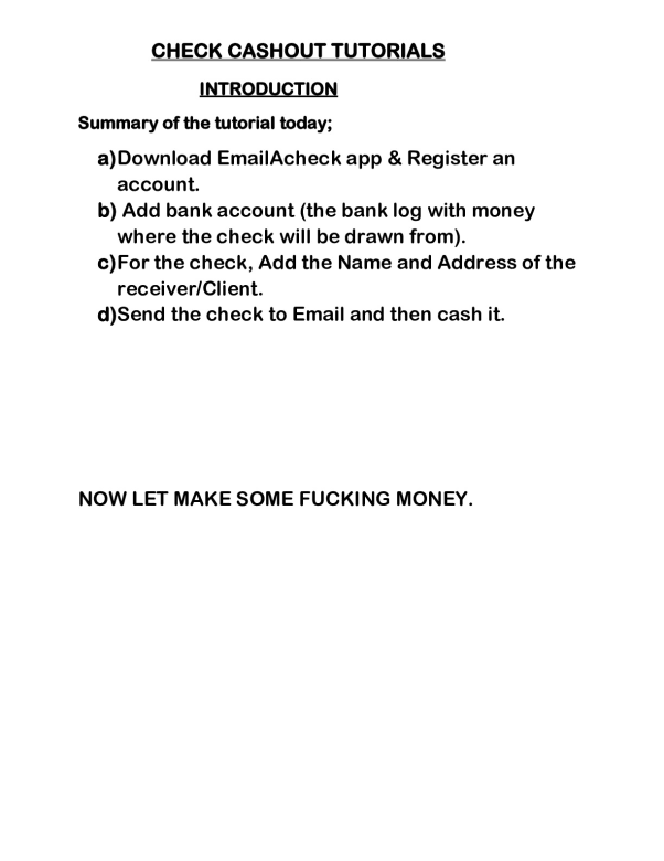 CHECK CASHOUT TUTORIALS