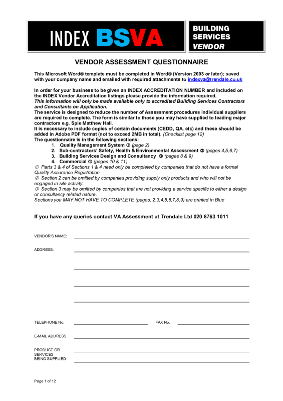 Vendor Assessment Questionnaire San Francisco State University AA 12