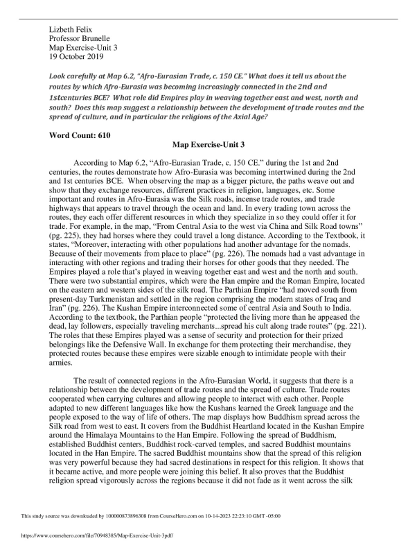 Map Exercise- Unit 3.