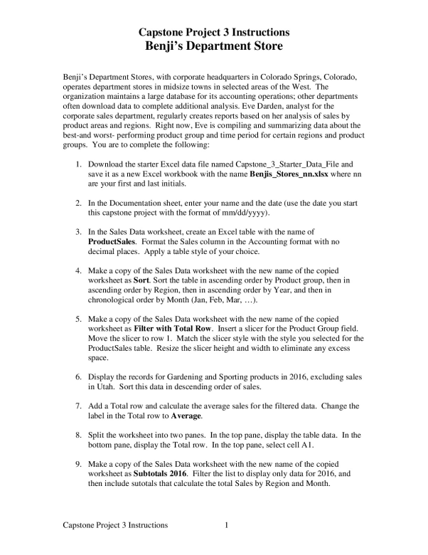 Capstone Project 3 Instructions Villa Julie IS 235