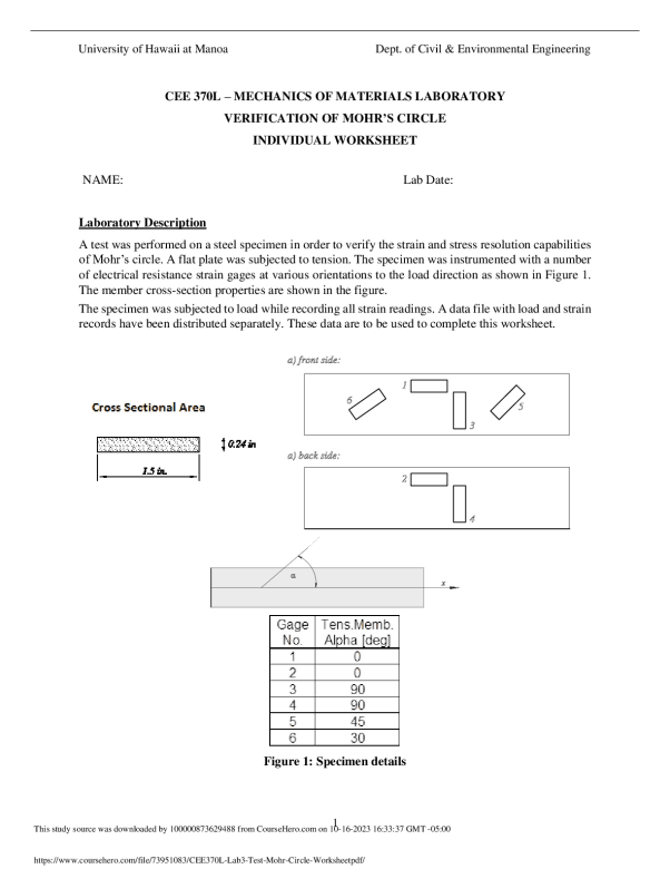 Cee370llab3testmohr Circleworksheet University Of Hawaii Cee 370