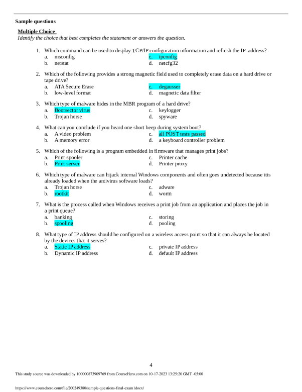 sample questions final exam sample questions final exam