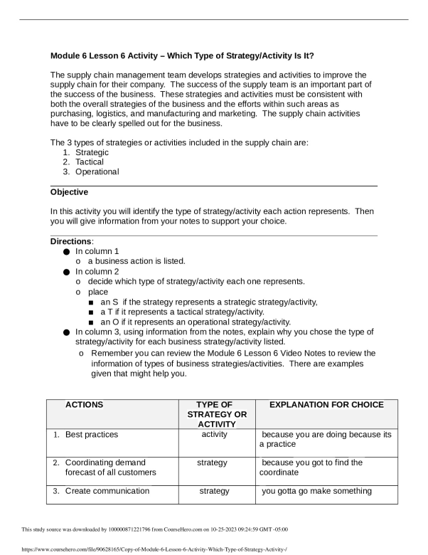 Module 6 Lesson 6 Activity Which Type Of Strategyactivity