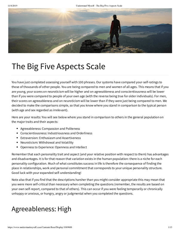 Understand Myself - The Big Five Aspects Scale