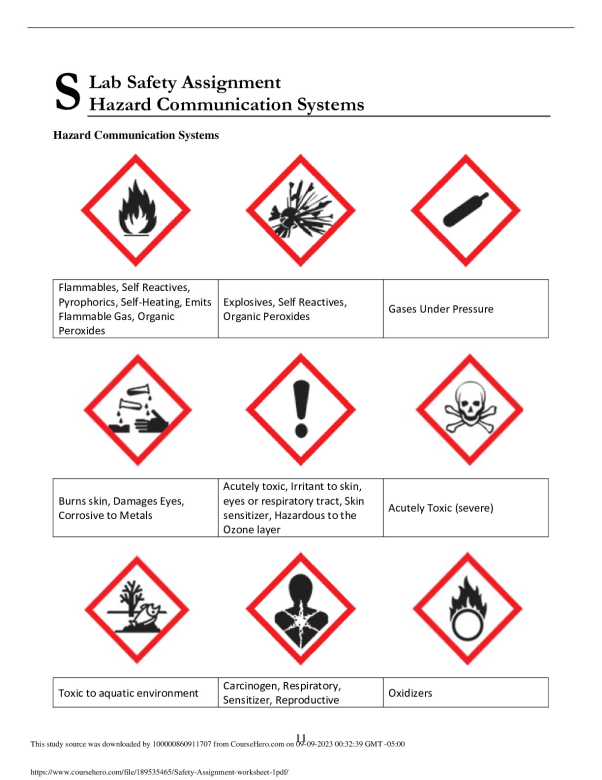 Lab Safety Assignment Hazard Communication Systems