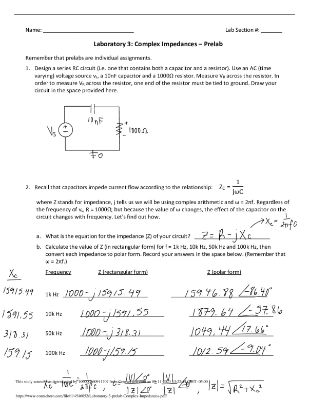 Laboratory 3 - prelab - Complex Impedances