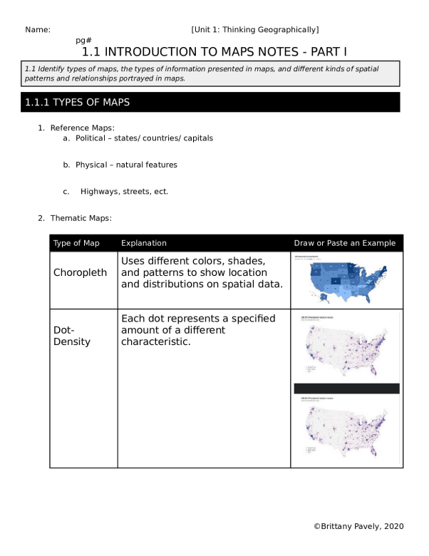[Unit 1: Thinking Geographically] pg# 1.1 INTRODUCTION TO MAPS NOTES ...