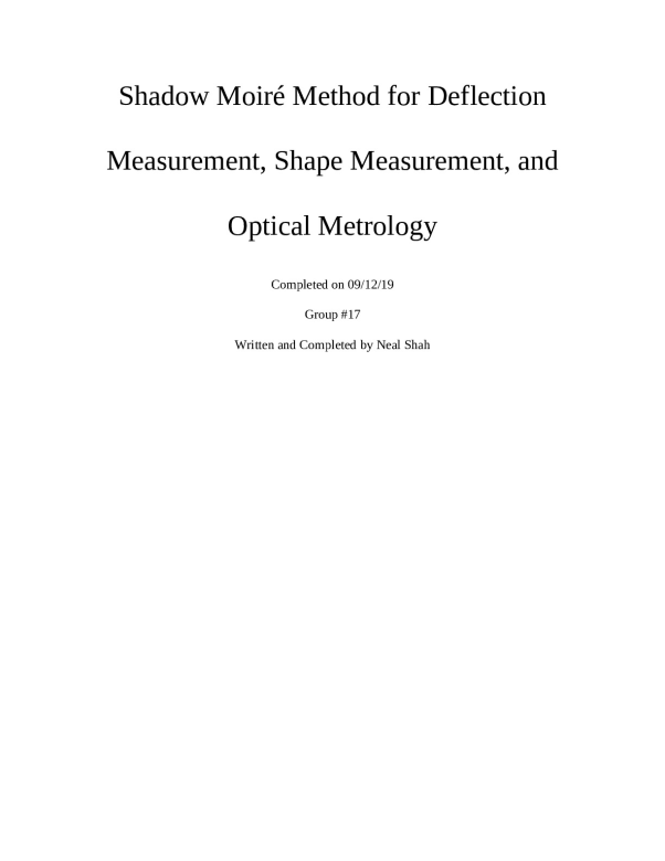 Shadow Moiré Method for Deflection Measurement, Shape Measurement, and ...