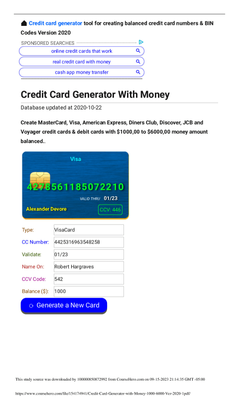 Credit_Card_Generator_with_Money_$1000_$6000_Ver_2020_ Harvard ...