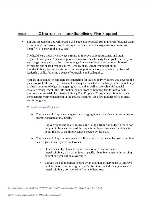 Assessment 3 Instructions: Interdisciplinary Plan Proposal