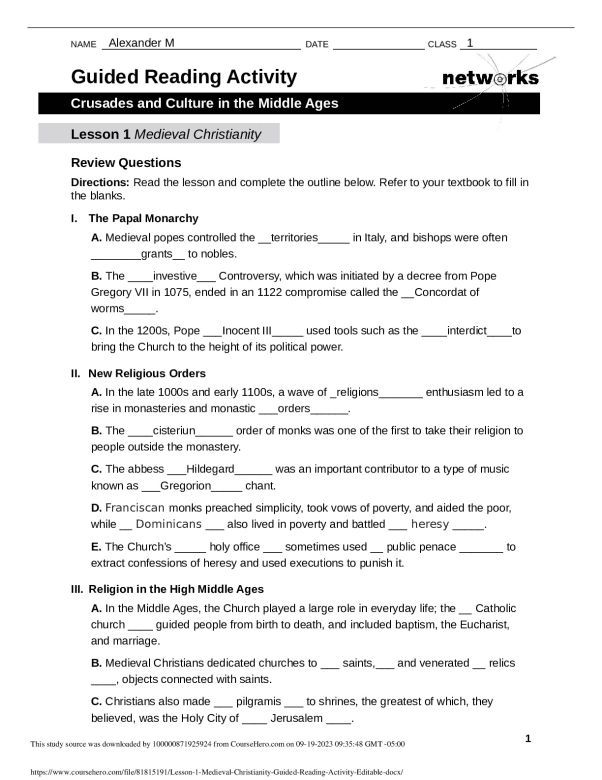 Lesson_1_Medieval_Christianity_Guided_Reading_Activity_Editable_ George ...