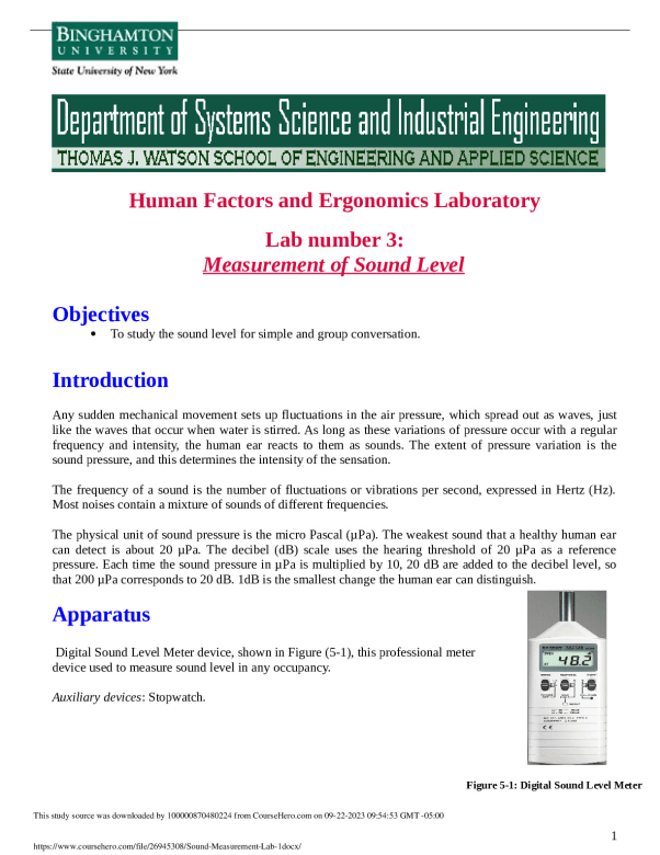 Human Factors and Ergonomics Laboratory Lab number 3: Measurement of ...