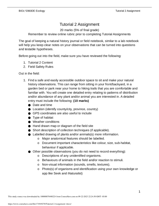 BIOL*2060DE Ecology Tutorial 2 Assignment