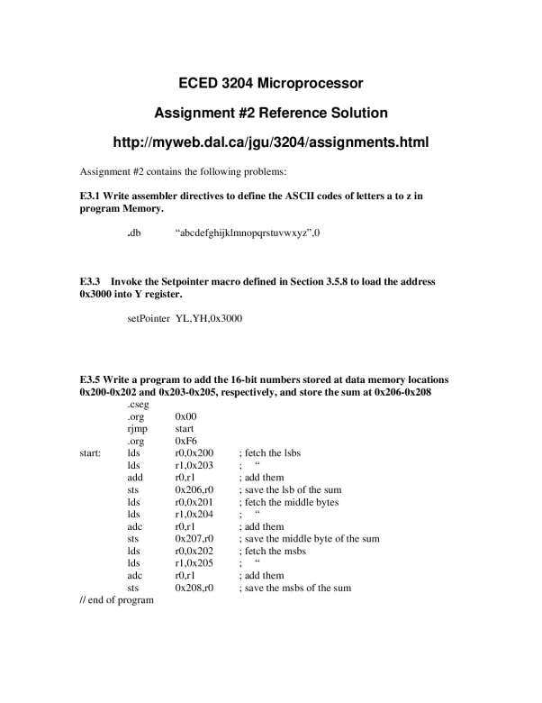 ECED 3204 Microprocessor Assignment #2 Reference Solution