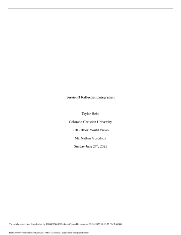 Session 3 Reflection Integration.