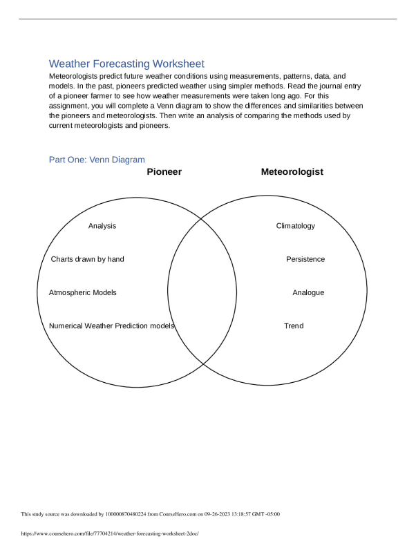 Weather Forecasting Worksheet