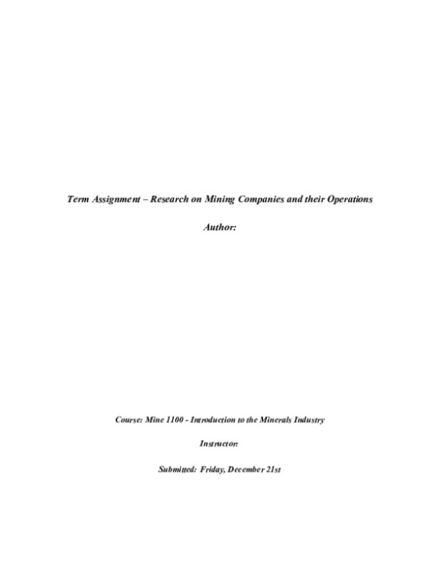 Term Assignment – Research on Mining Companies and their Operations
