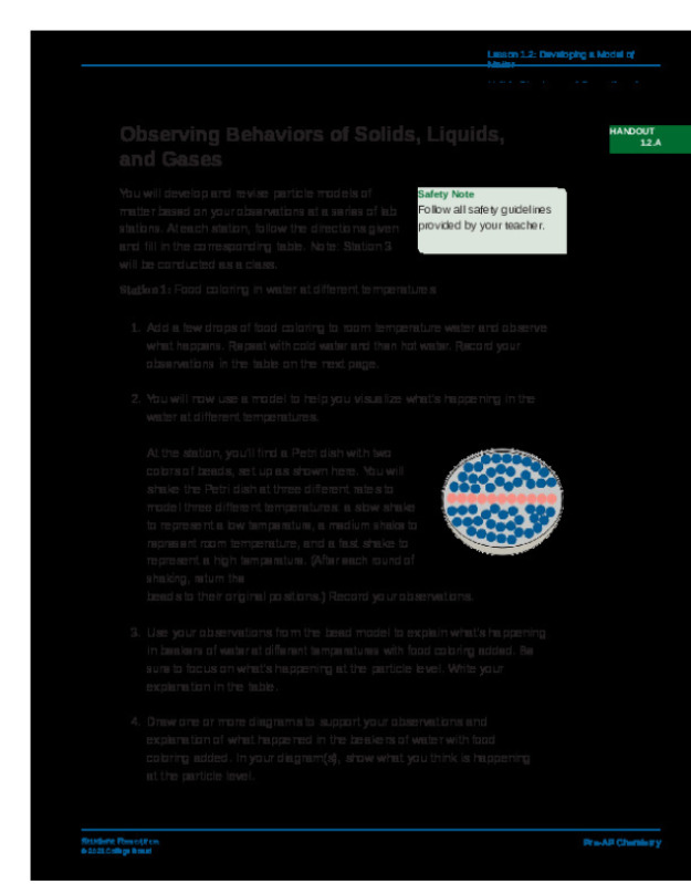 Lesson 1.2: Developing a Model of Matter