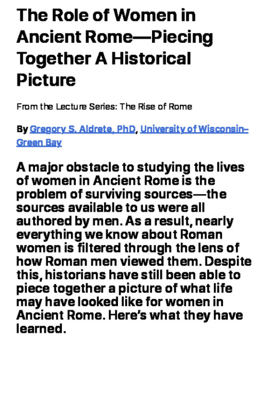 The Role of Women in Ancient Rome—Piecing Together A Historical Picture