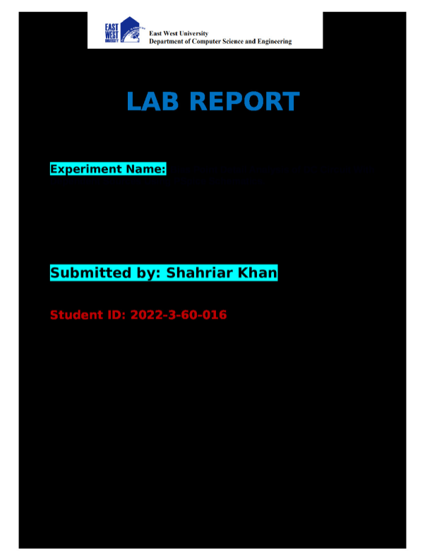 Lab Report Lab Report 3 Experiment Name Bias Point Detail Analysis Of Dc Circuit With 