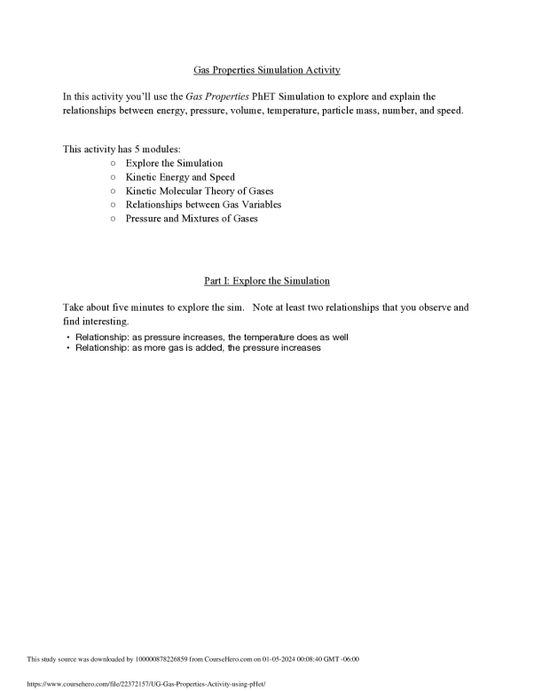 Gas Properties Simulation Activity