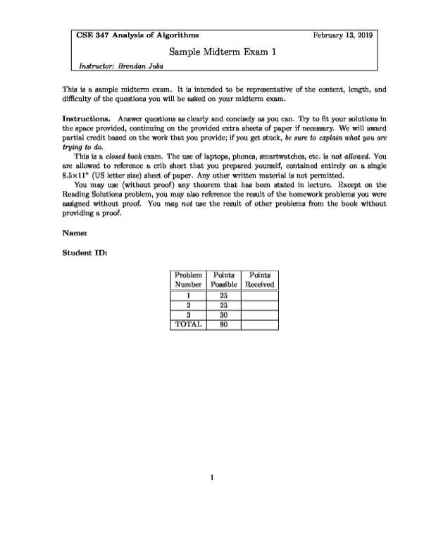 midterm1-practice.pdf | CSE 347 Analysis of Algorithms February 13 ...