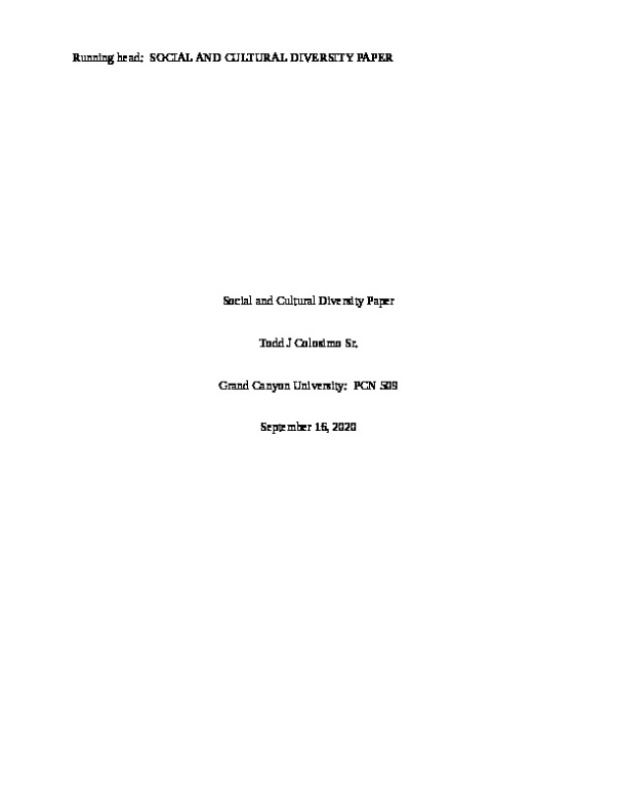Cultural Diversity Paper -Todd J Colosimo SR. -Final