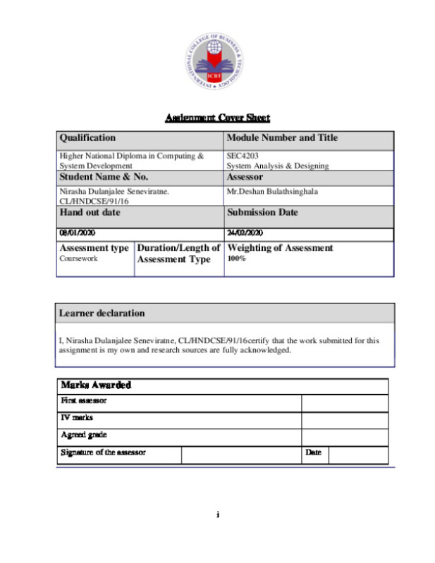 Assignment Cover Sheet