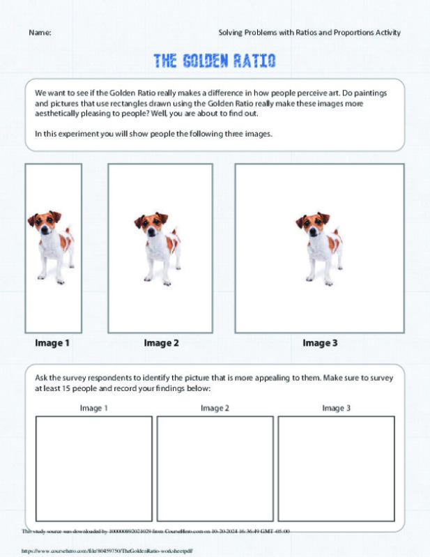Solving Problems with Ratios and Proportions Activity worksheet