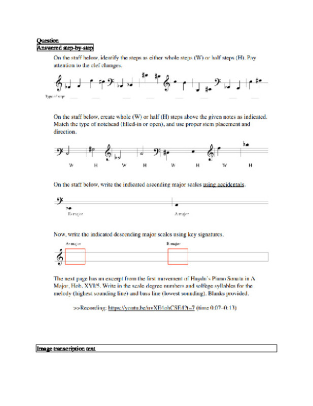 On the staff below, identify the steps as either whole steps (W) or ...